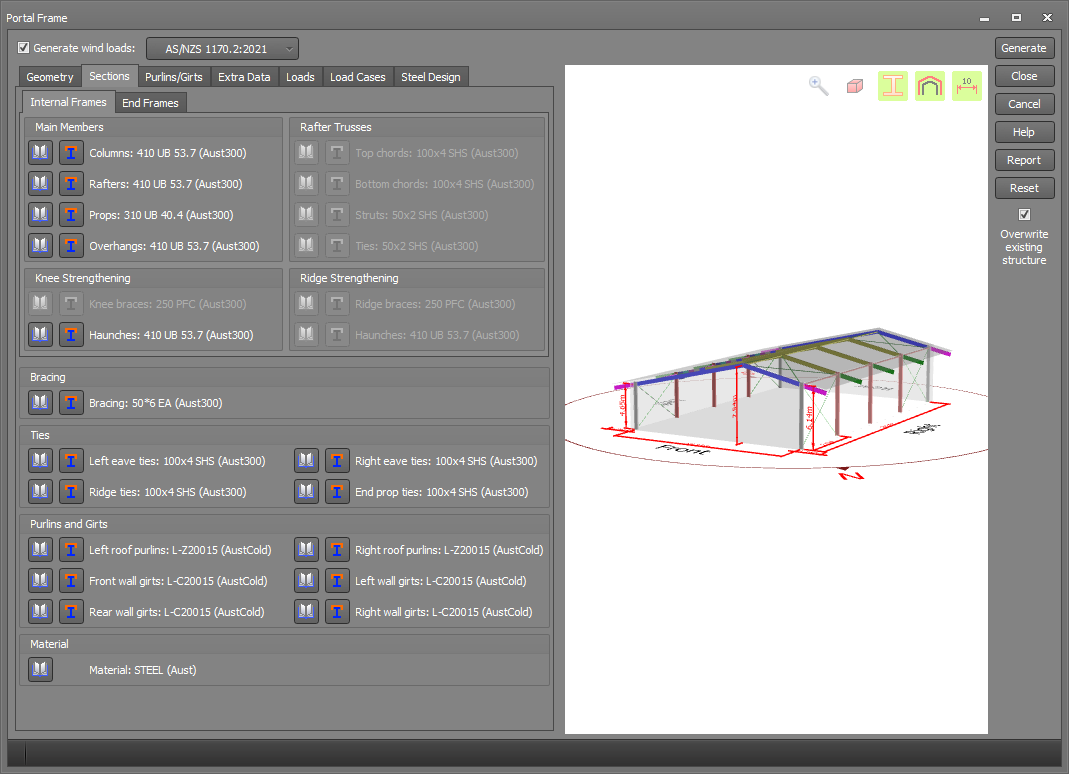 Portal frame sections