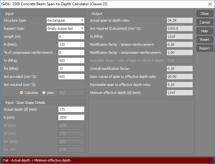 Concrete beam span-to-depth calculator